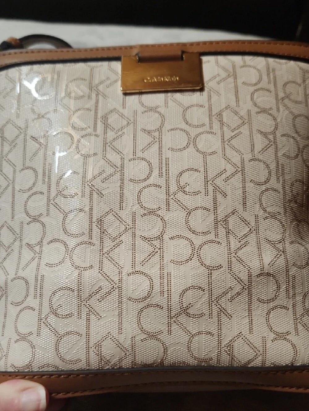 Calvin Klein | Bags | Calvin Klein Cream And Tan Monogram Crossbody ...